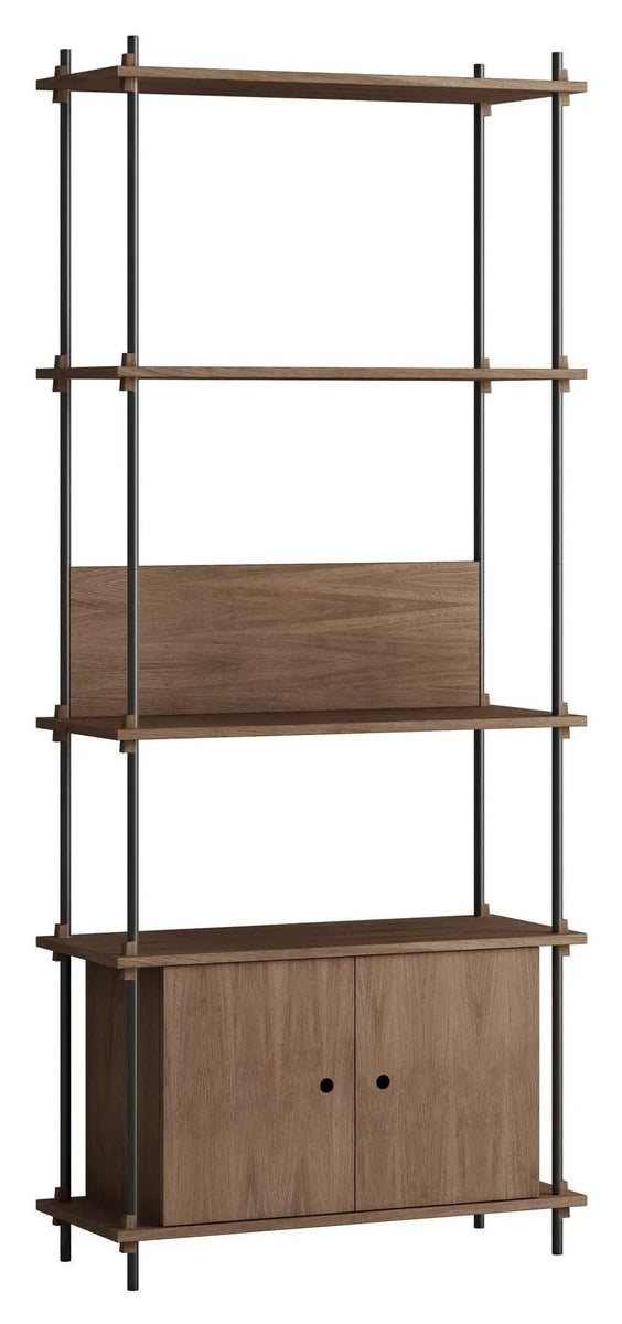 Shelving System m. skab, 1 fag, 3 hylder, H:200, Røget Eg/Sort – Botrendy