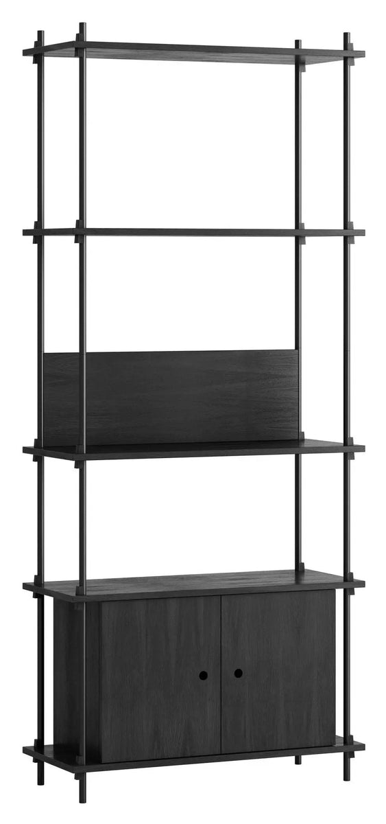 Shelving System m. skab, 1 fag, 3 hylder, H:200, Sort/sort – Botrendy