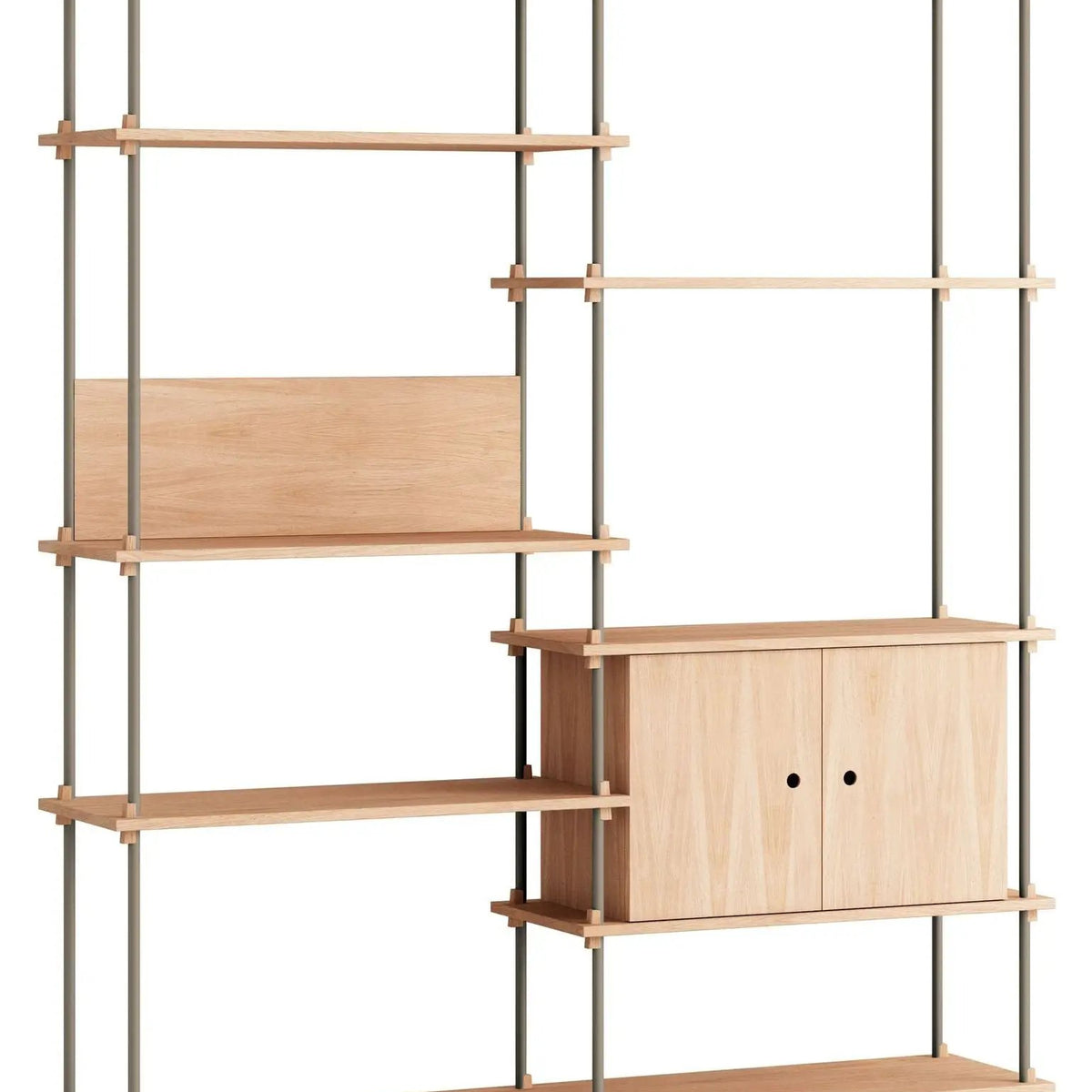 Shelving System m. skab, 2 fag, 8 hylder, H:200, Eg/Grå – Botrendy