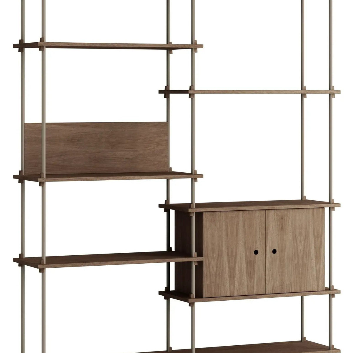 Shelving System m. skab, 2 fag, 8 hylder, H:200, Røget Eg/Grå – Botrendy