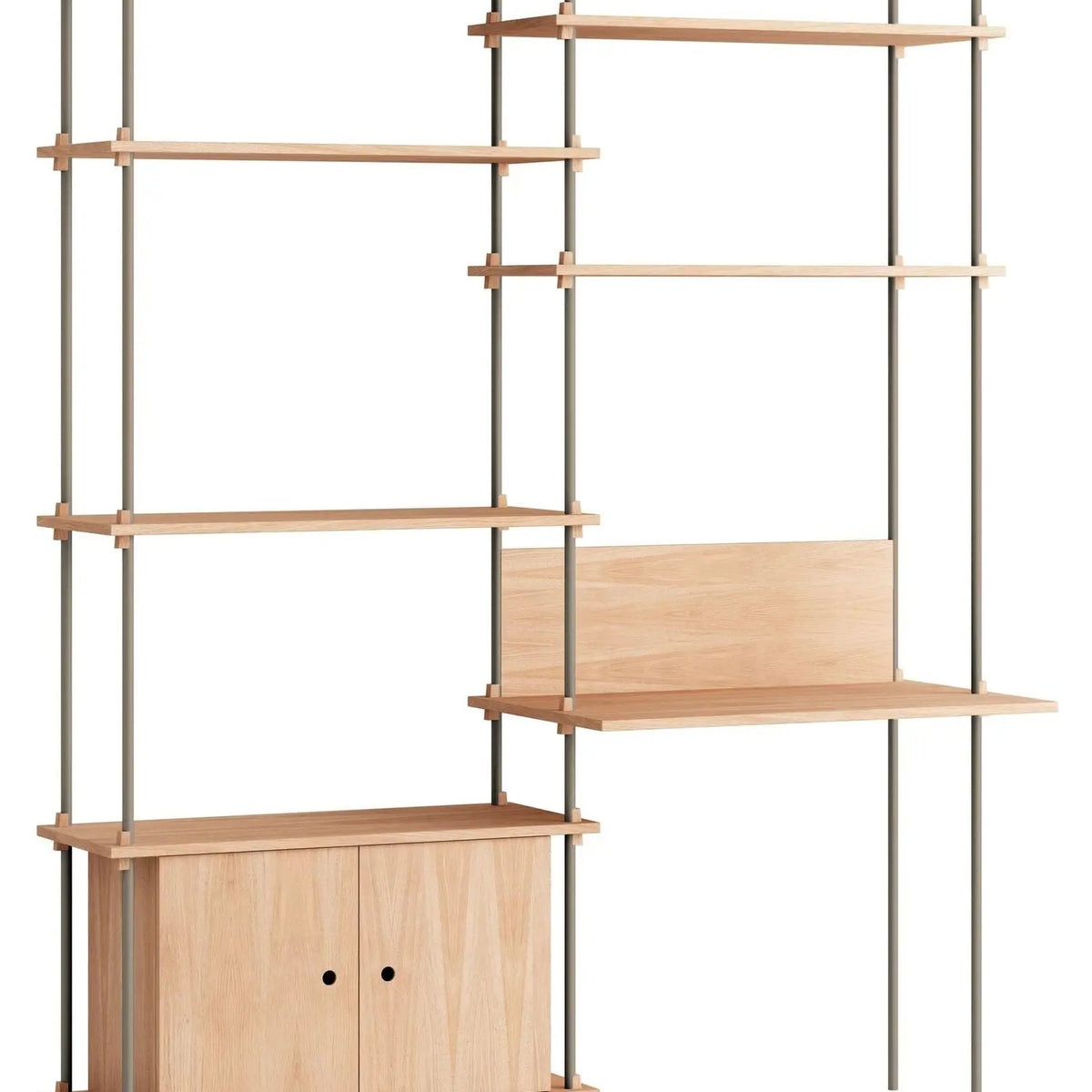 Shelving System m. skrivebord og skab, 2 fag, 4 hylder, H:200, Eg/Grå ...