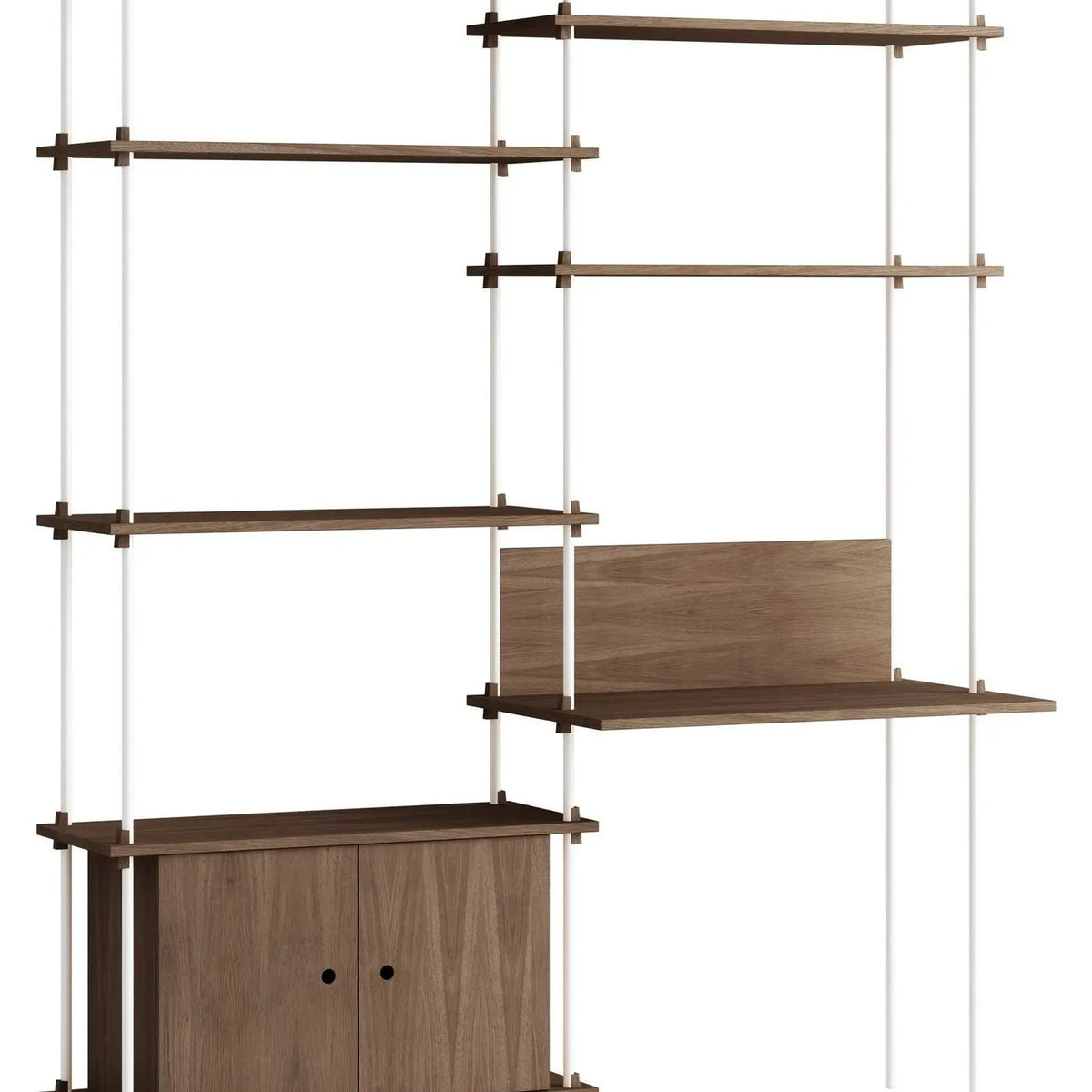 Shelving System m. skrivebord og skab, 2 fag, 4 hylder, H:200, Røget E ...