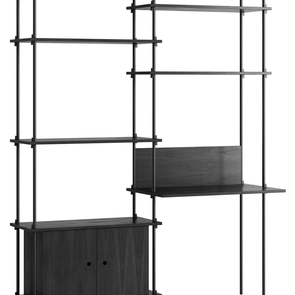 Shelving System m. skrivebord og skab, 2 fag, 4 hylder, H:200, Sort/so ...